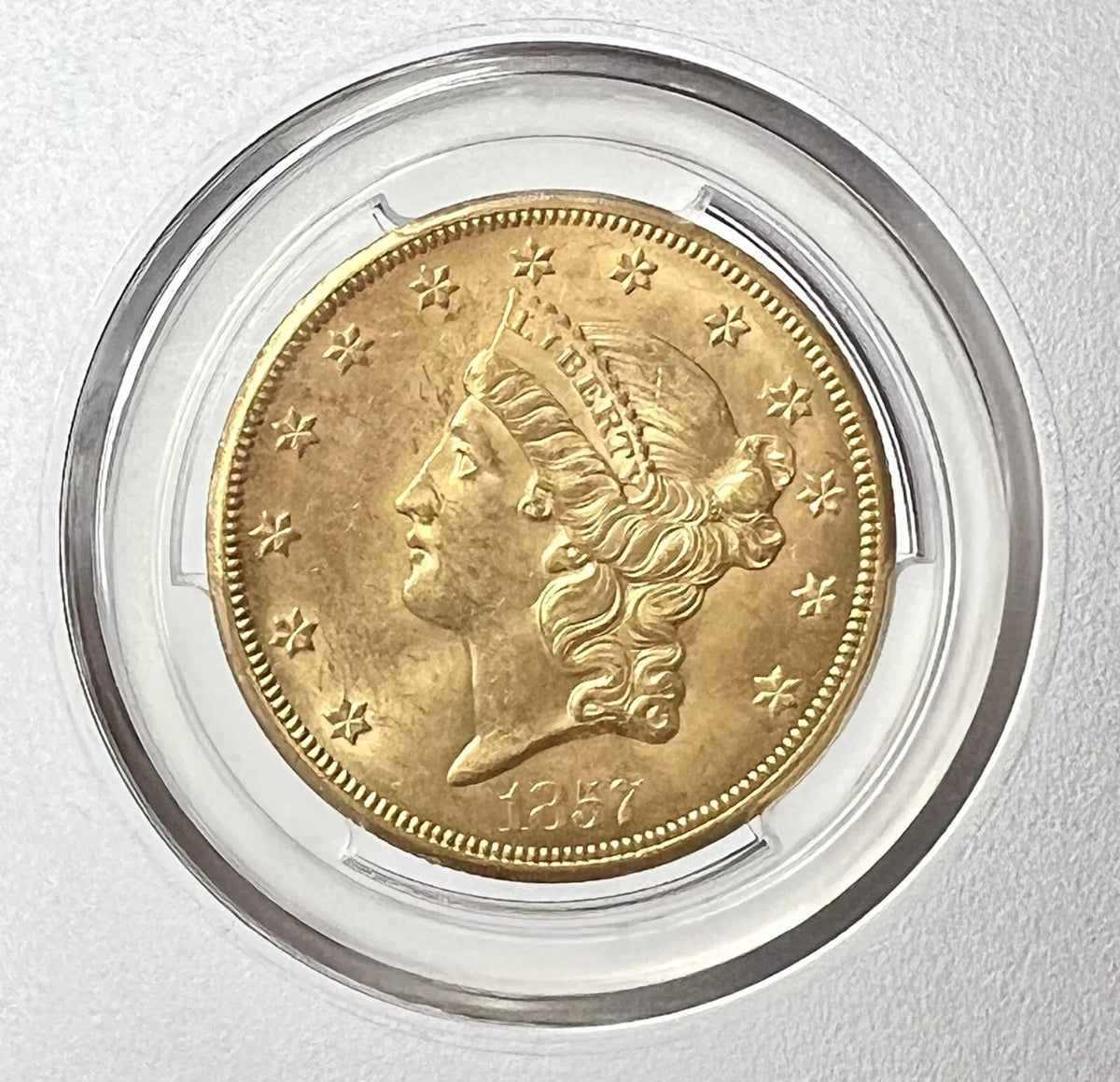 1857-S $20 Liberty Gold Double Eagle PCGS MS62 SS Central America Ship – capstonecoins