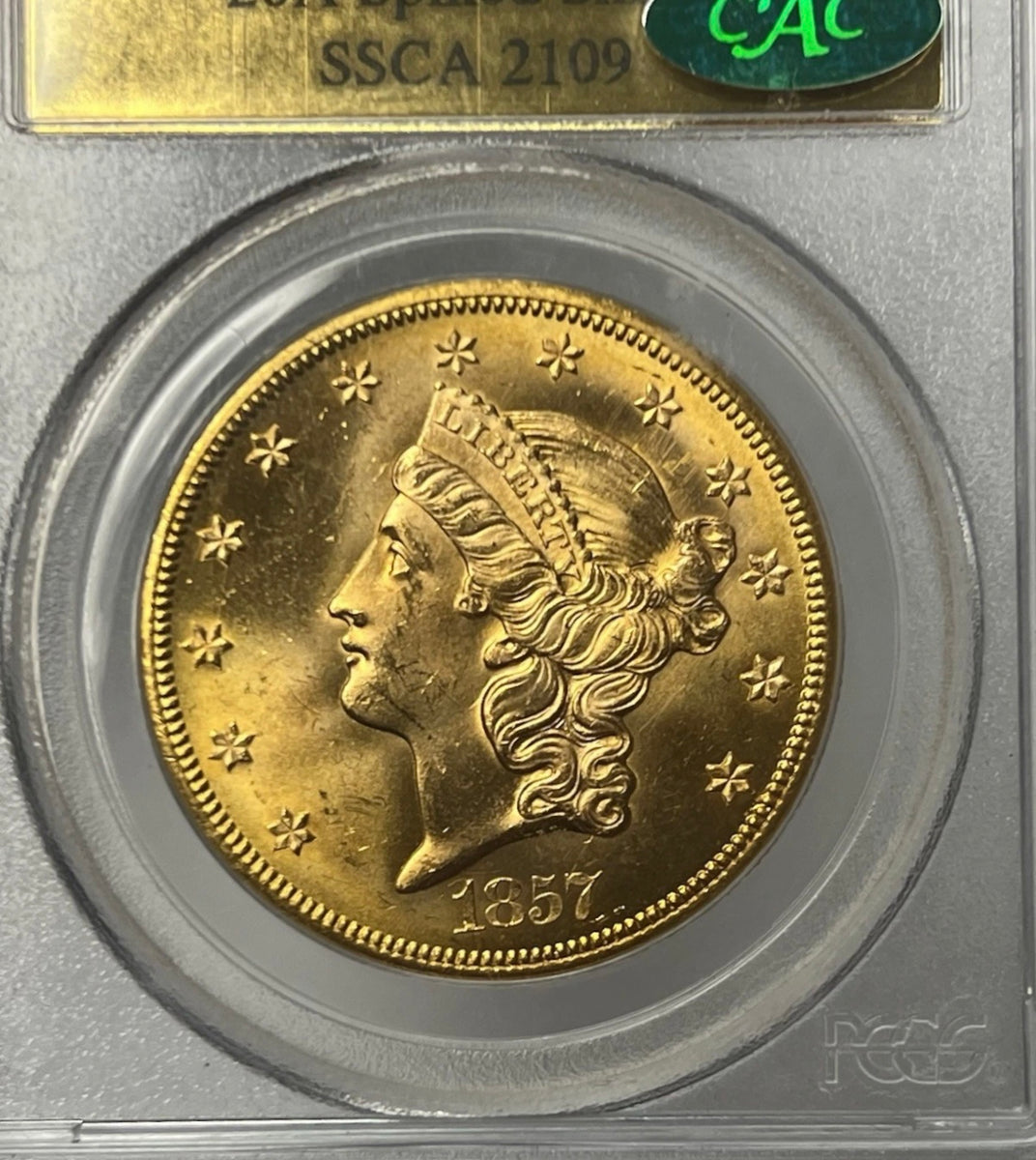 1857-S $20 Liberty Gold PCGS MS64 CAC SS Central America Shipwreck NEW – capstonecoins