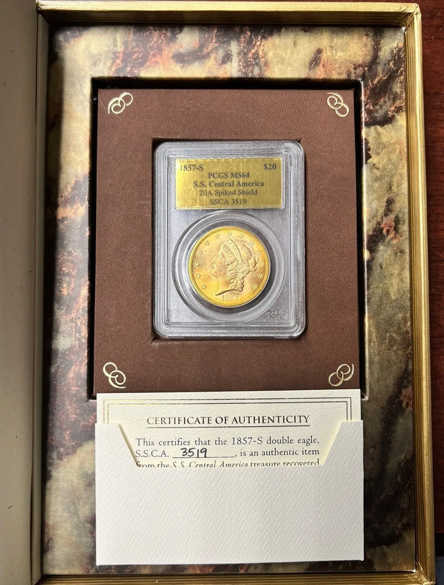 1857-S $20 Liberty Gold Double Eagle PCGS MS64 SS Central America Ship – capstonecoins