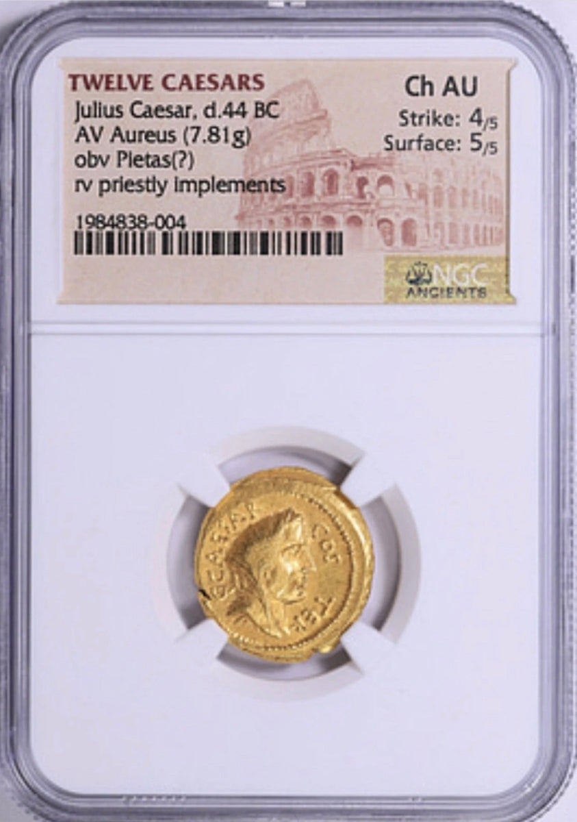 Julius Caesar Gold Aureus NGC CHAU Veiled Head Lifetime Issue 12 Caesar ...