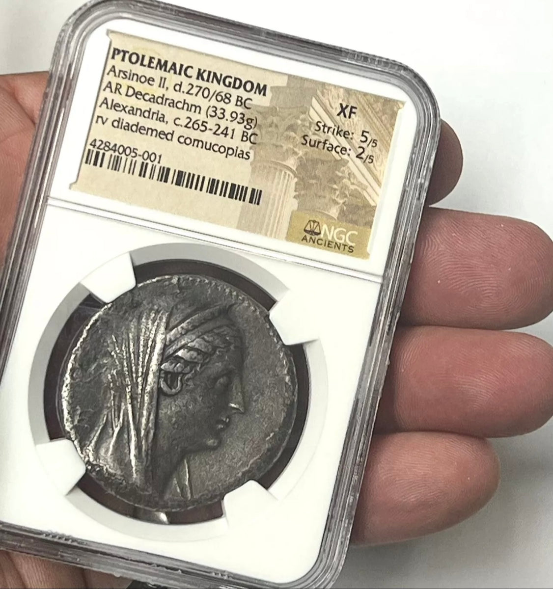 Arsinoe II Silver Decadrachm 265-241 BC NGC XF - Ptolemaic Egypt ...