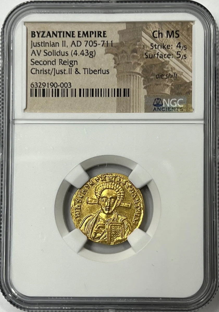 Byzantine Empire Justinian II AD 705-711 Gold Solidus NGC CHMS 2nd Rei ...