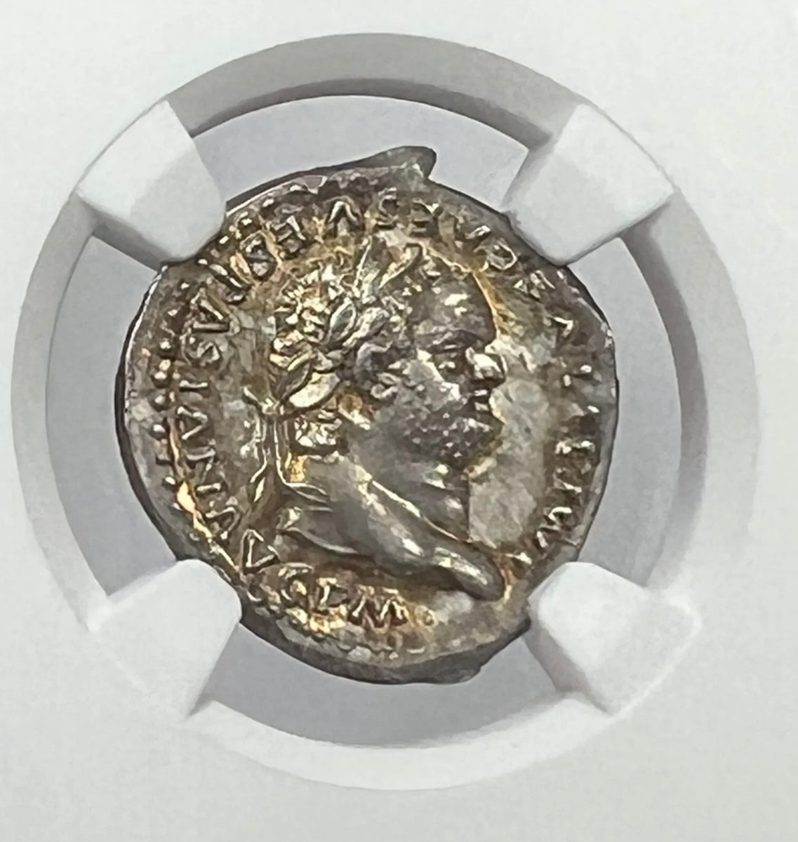 Roman Emperor Titus 79-81 AD, Silver Denarius NGC Mint State One Of Th ...
