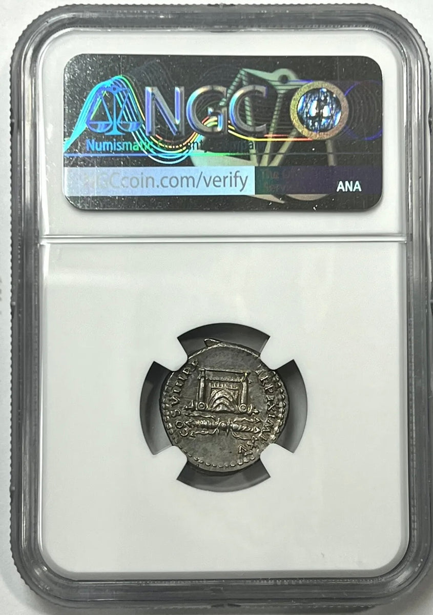Roman Emperor Titus 79-81 AD, Silver Denarius NGC Mint State One Of Th ...