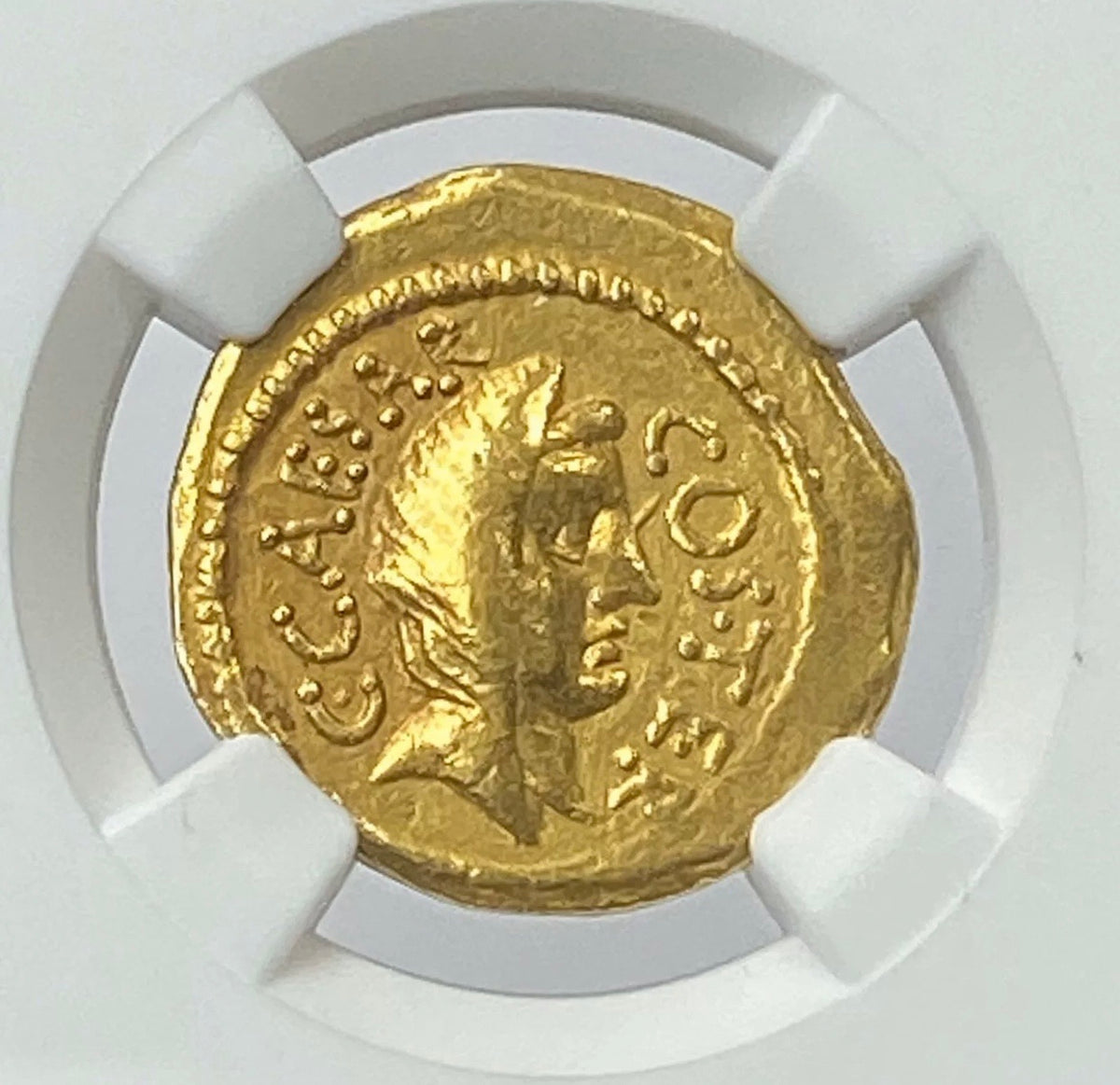 Roman Empire Julius Caesar 46 BC Gold Aureus NGC CHVF “Veiled Bust” 12 ...